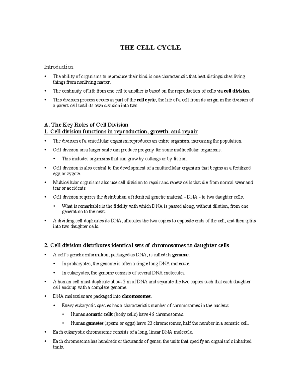Notes on the Cell Cycle (BIO101) - Studocu