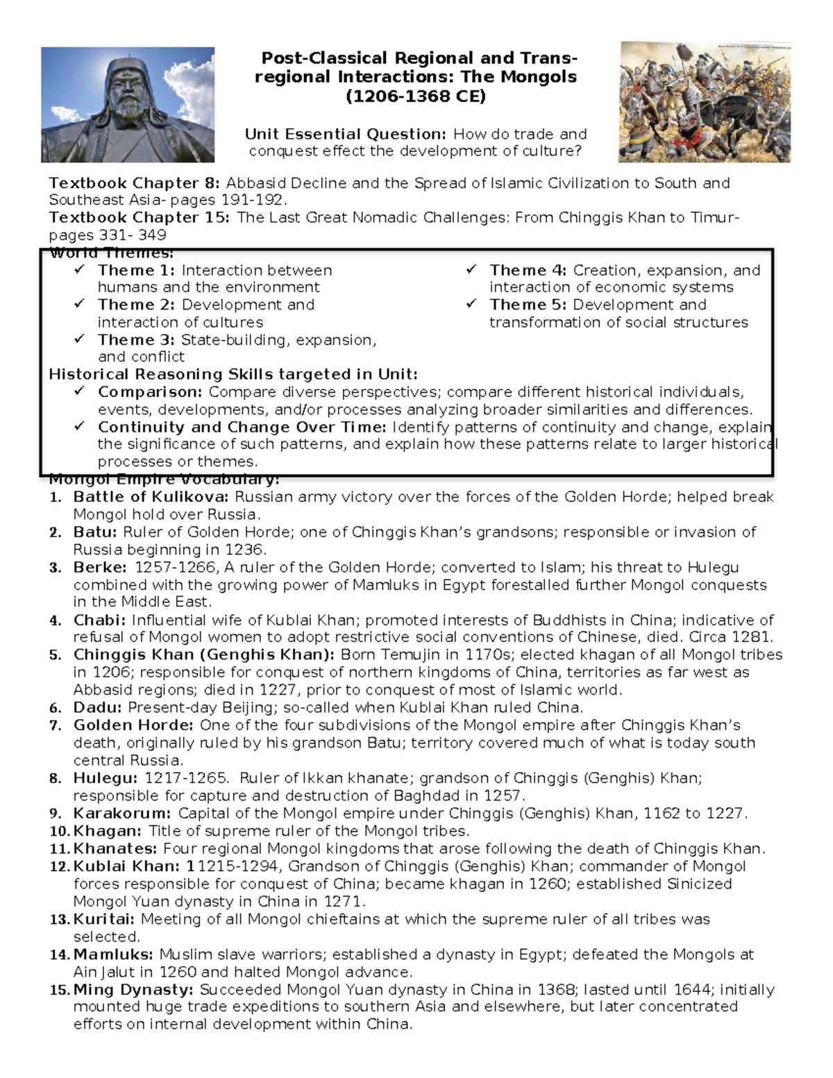 Mongol Empire Vocabulary and Historical Context: 9APW Study Guide - Studocu