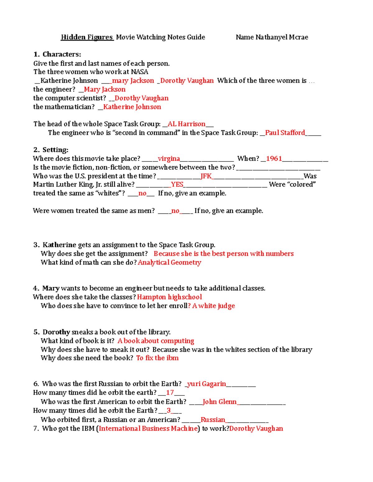 Hidden Figures Movie Notes Guide - NO KEY1 - Unit Analysis - Studocu