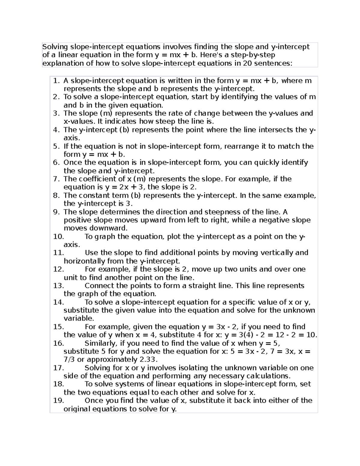 Slope intercept - Solving slope-intercept equations involves finding ...