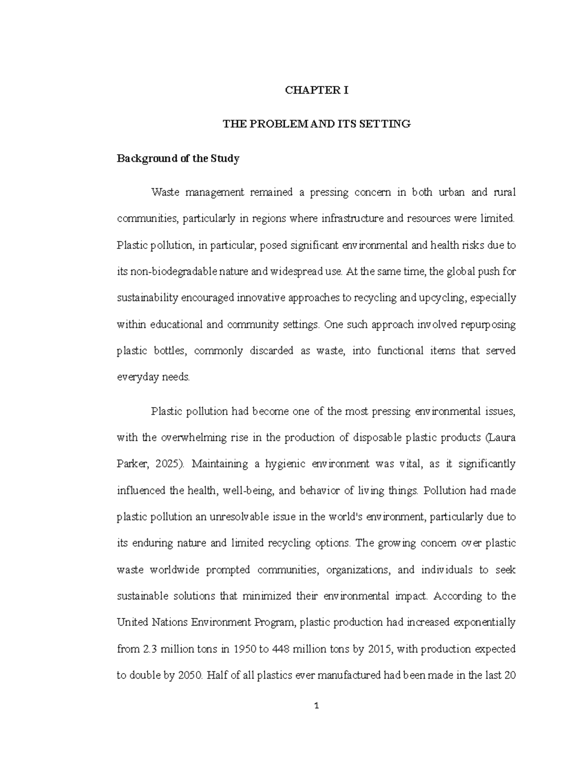 CHAPTER I: Evaluating Repurposed Plastic Bottles as Trash Bins in Waste ...