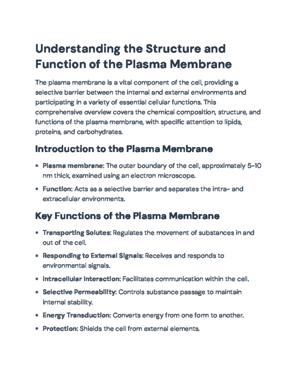 Plasma Membrane Structure and Function Overview - Understanding the ...