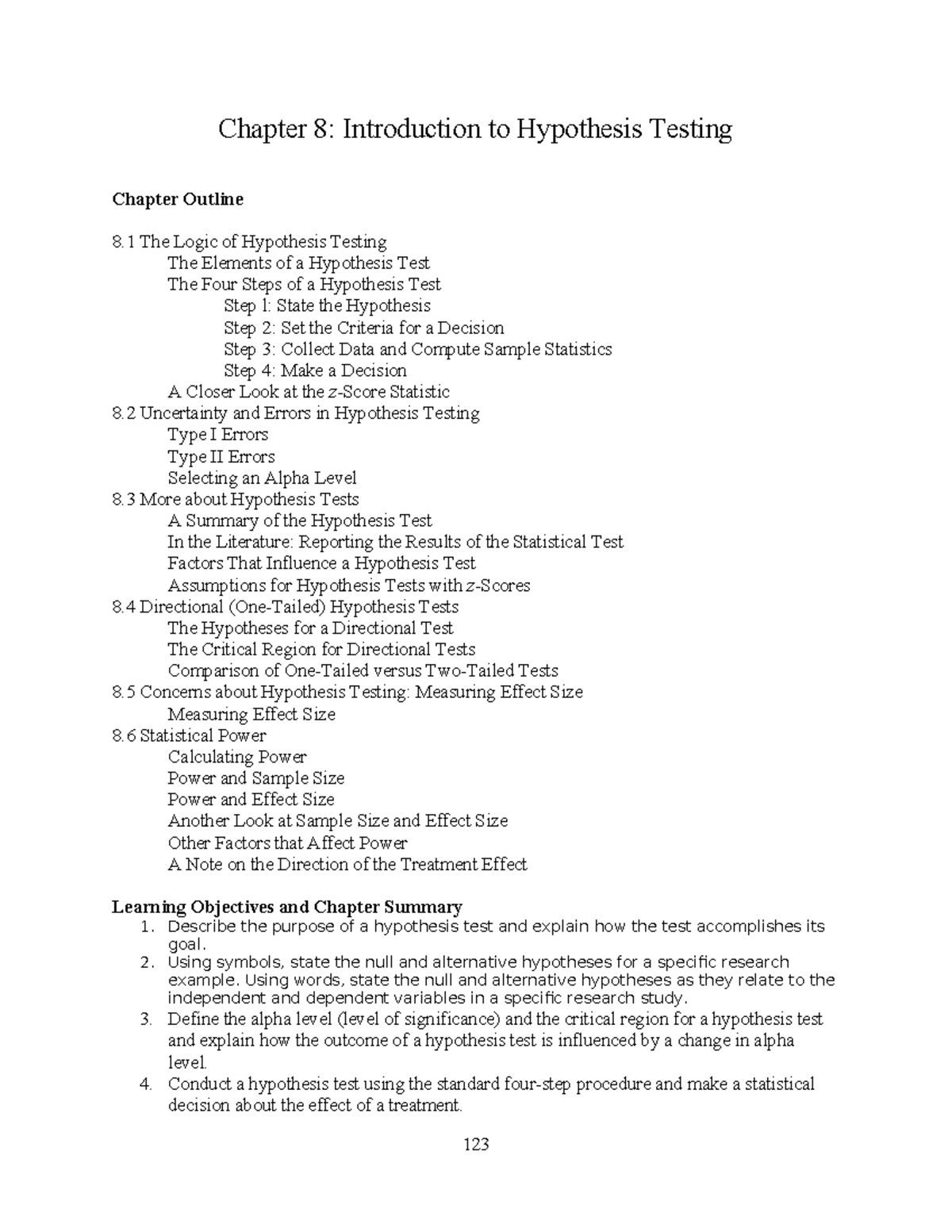 Chapter 8: Hypothesis Testing Overview and Key Concepts - Studocu