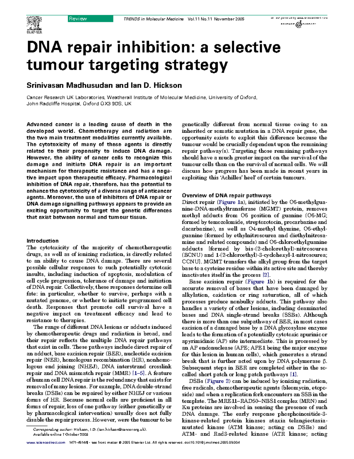A selective tumor targeting - DNA repair inhibition: a selective tumour ...