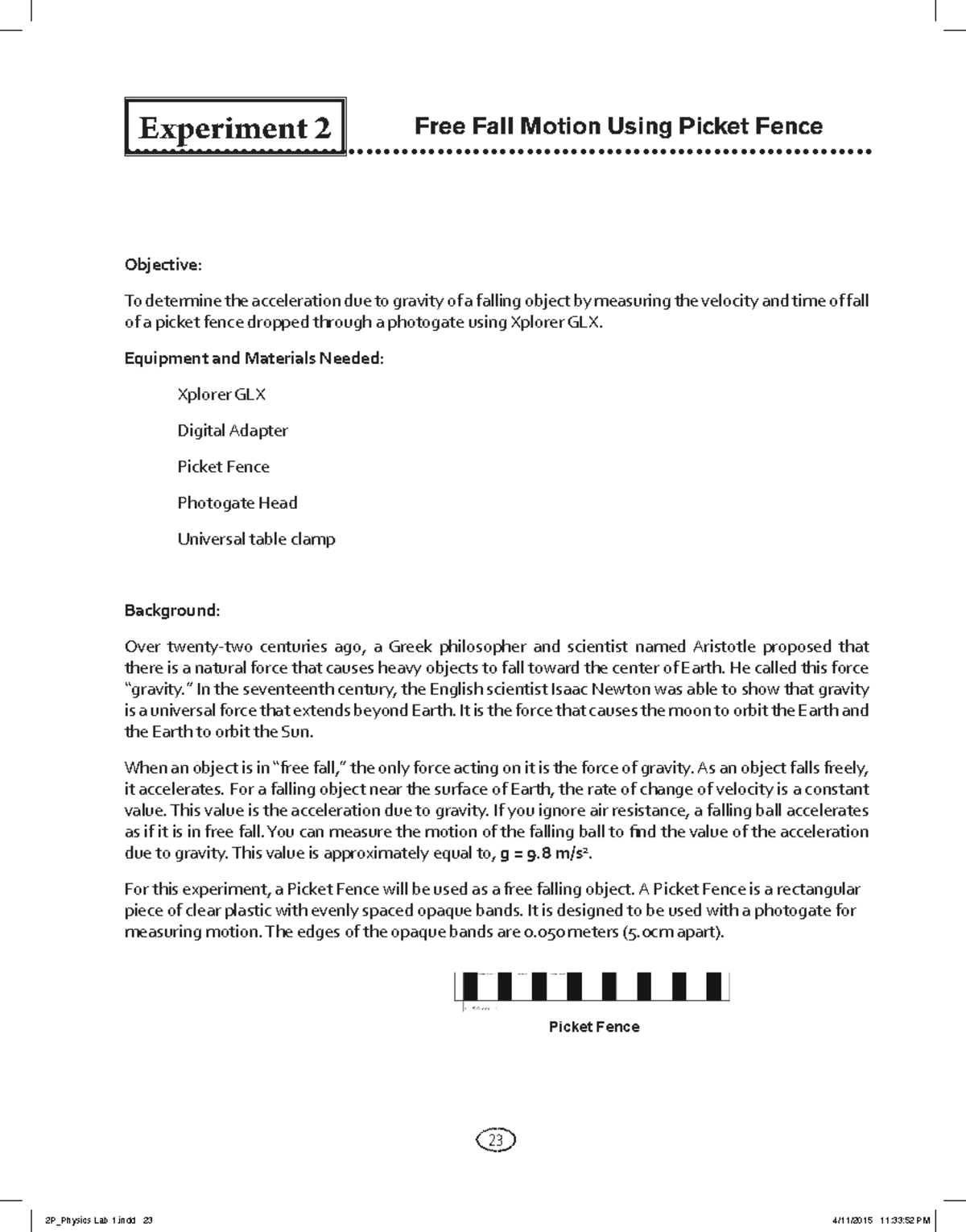Physics Experiment: Free Fall Activity Using Picket Fence (PHY101 ...