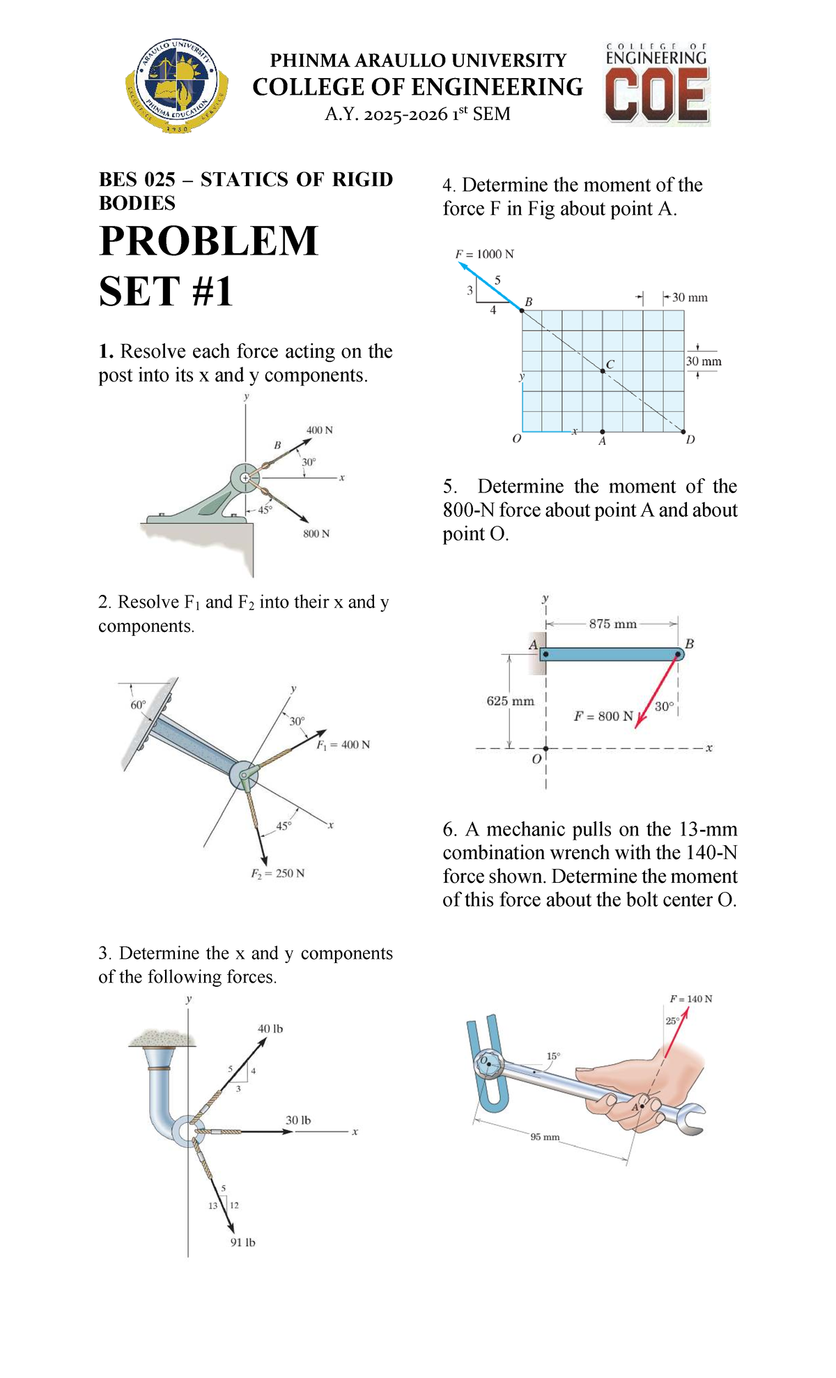 BES 025 Statics of Rigid Bodies Problem Set 4 Solutions - Studocu