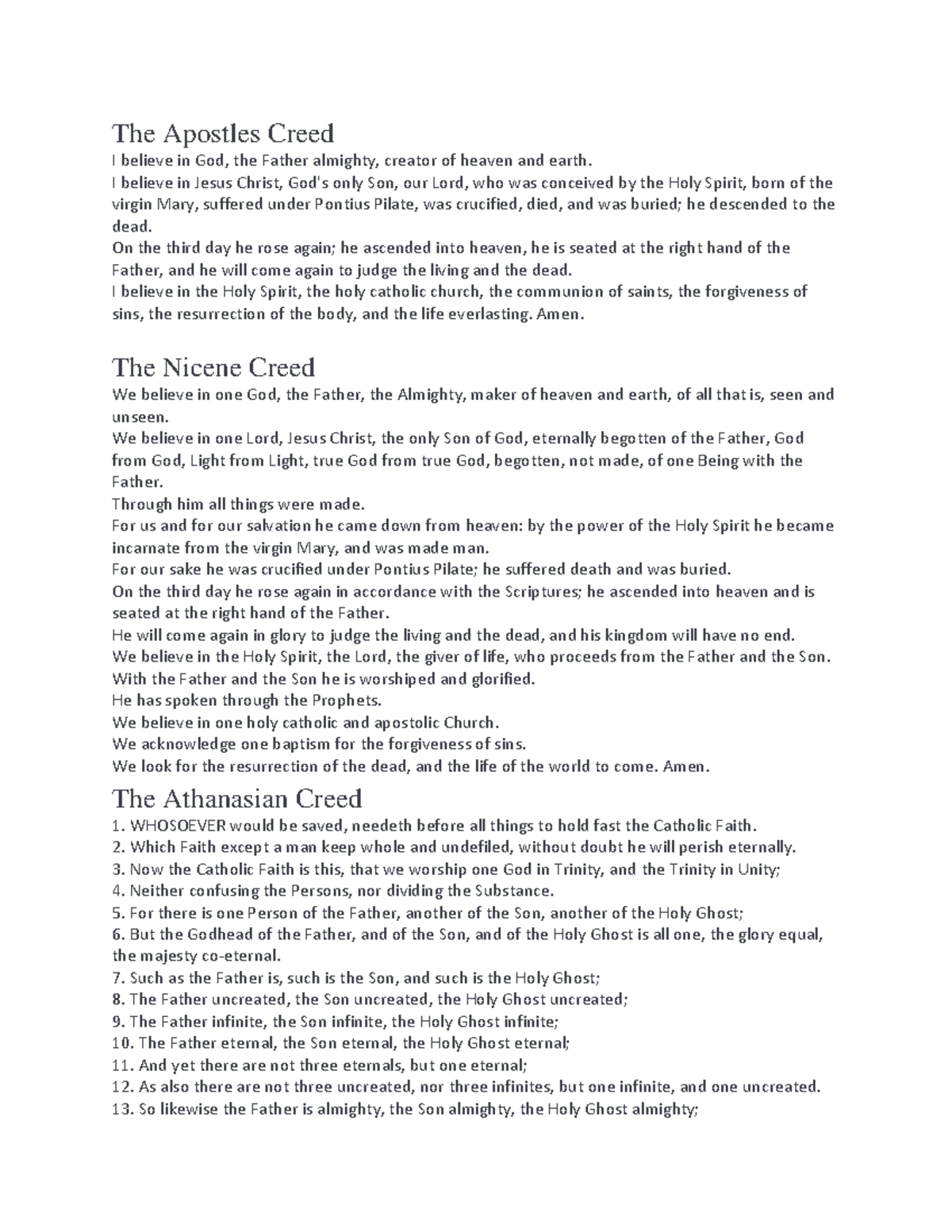 Creeds - good - The Apostles Creed I believe in God, the Father ...