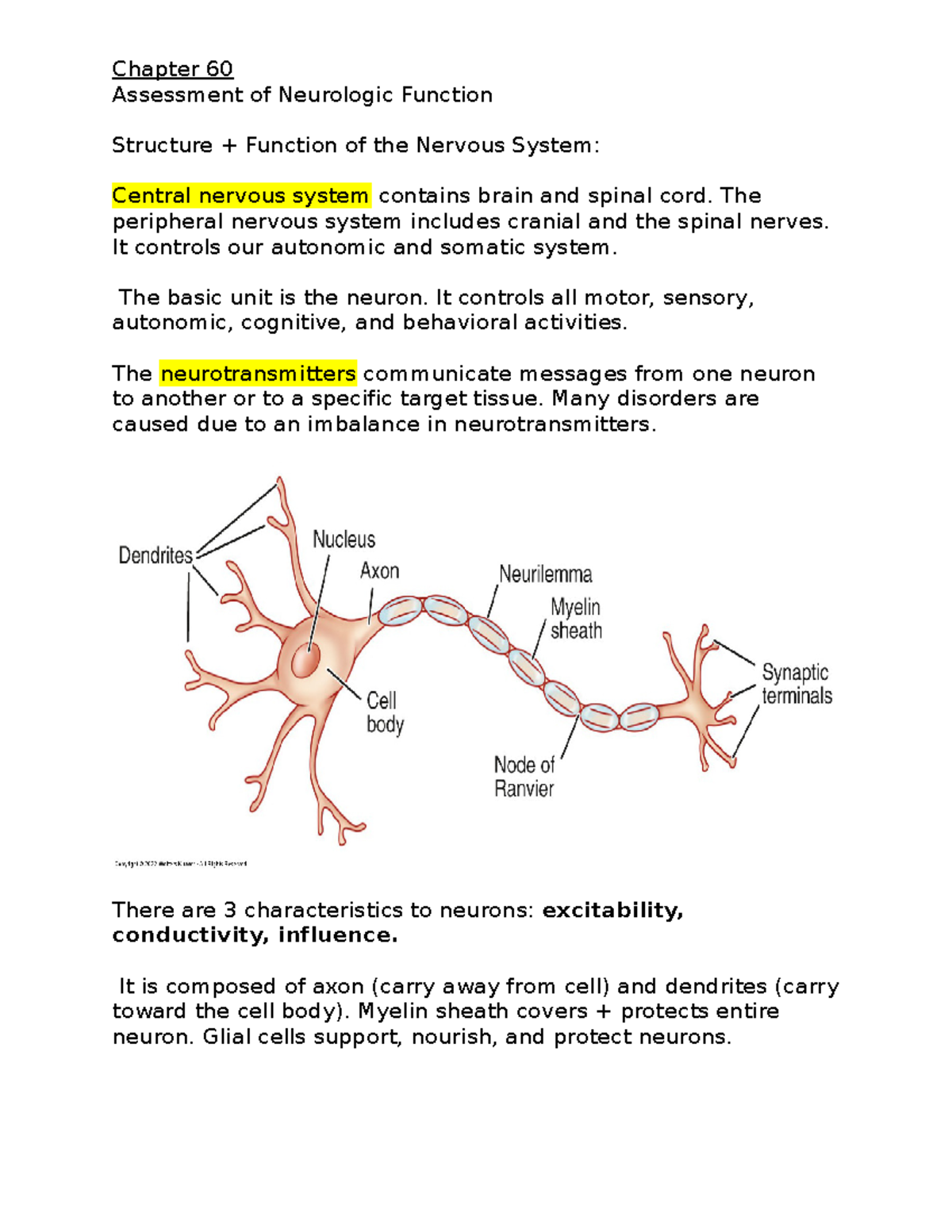 Chapter 60 - Neurologic Function Notes: Structure & Assessment - Studocu