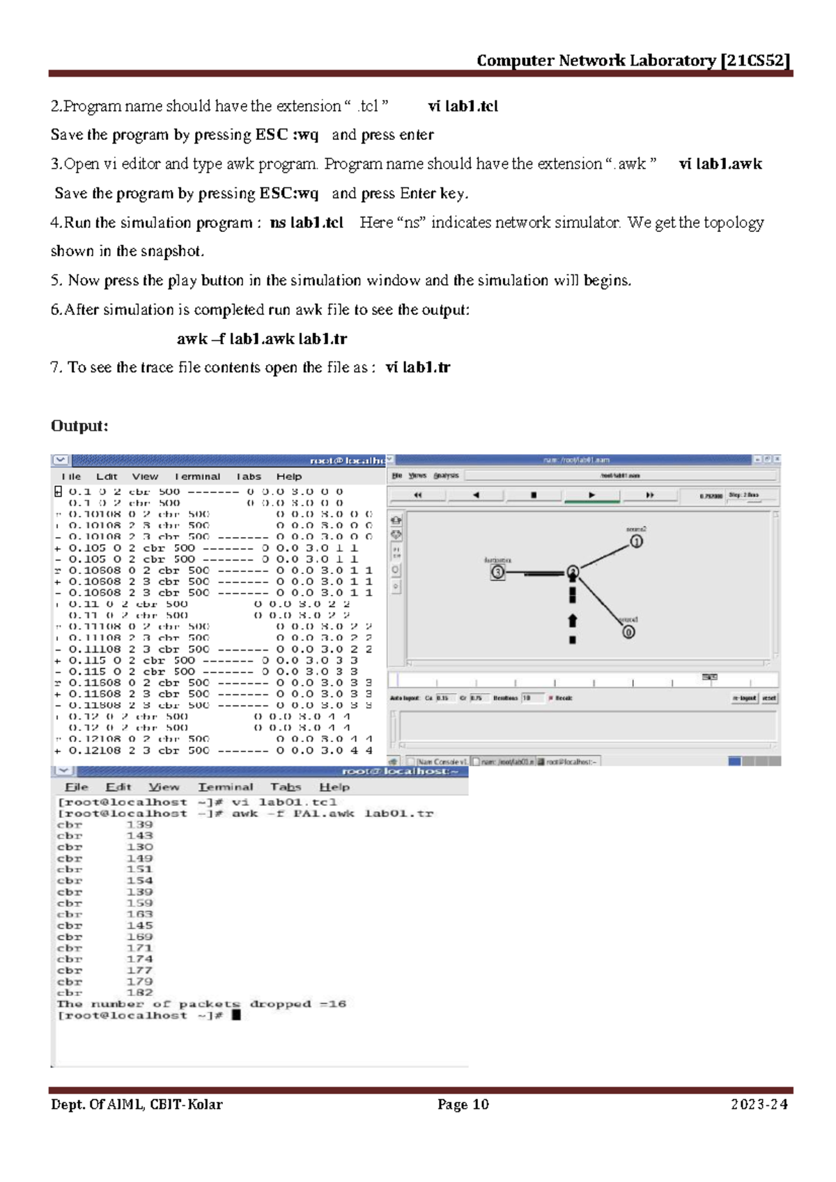 CN Laboratory Manual for Computer Networks [21CS52] - AIML - Studocu