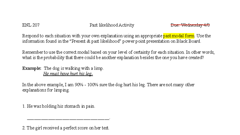 ENL 207 Past Likelihood - Final Writing Activity - Studocu