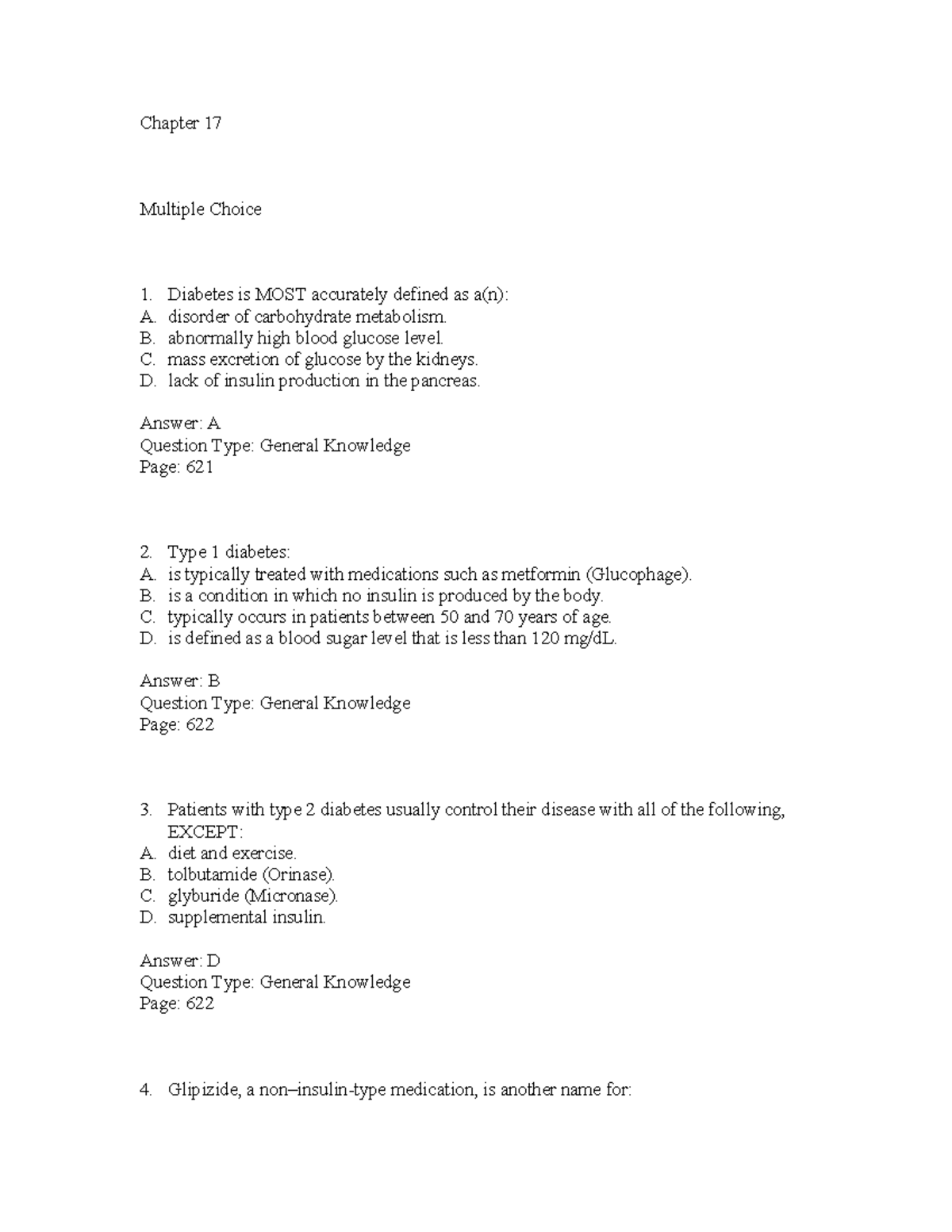 Chapter 17 - Diabetes MCQs and Critical ThinkingAnswers - Studocu