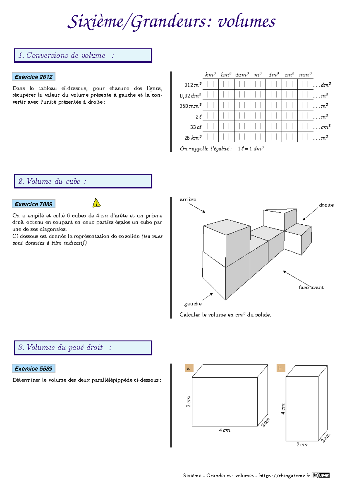Conversions de Volume et Exercices - 6ème - Grandeurs Volumes - Studocu