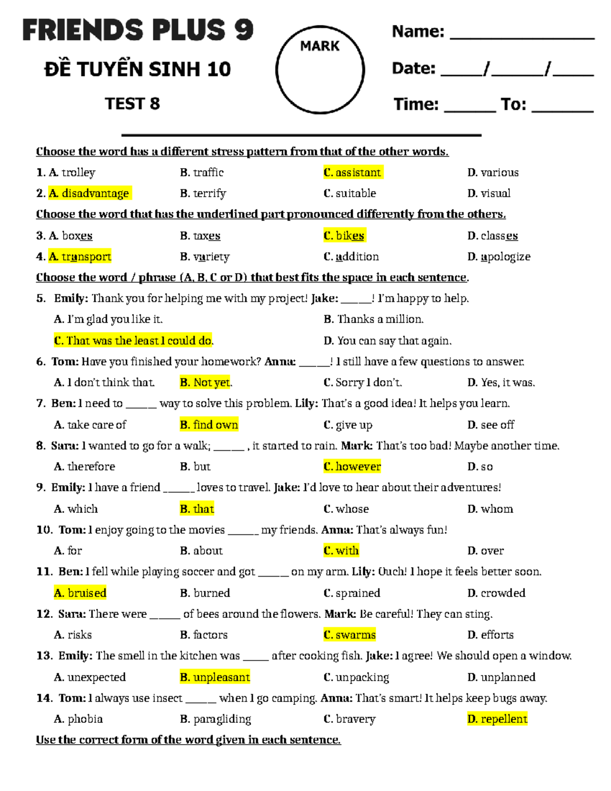 Stress Patterns and Pronunciation: Vocabulary Practice for Inbound 8712 ...