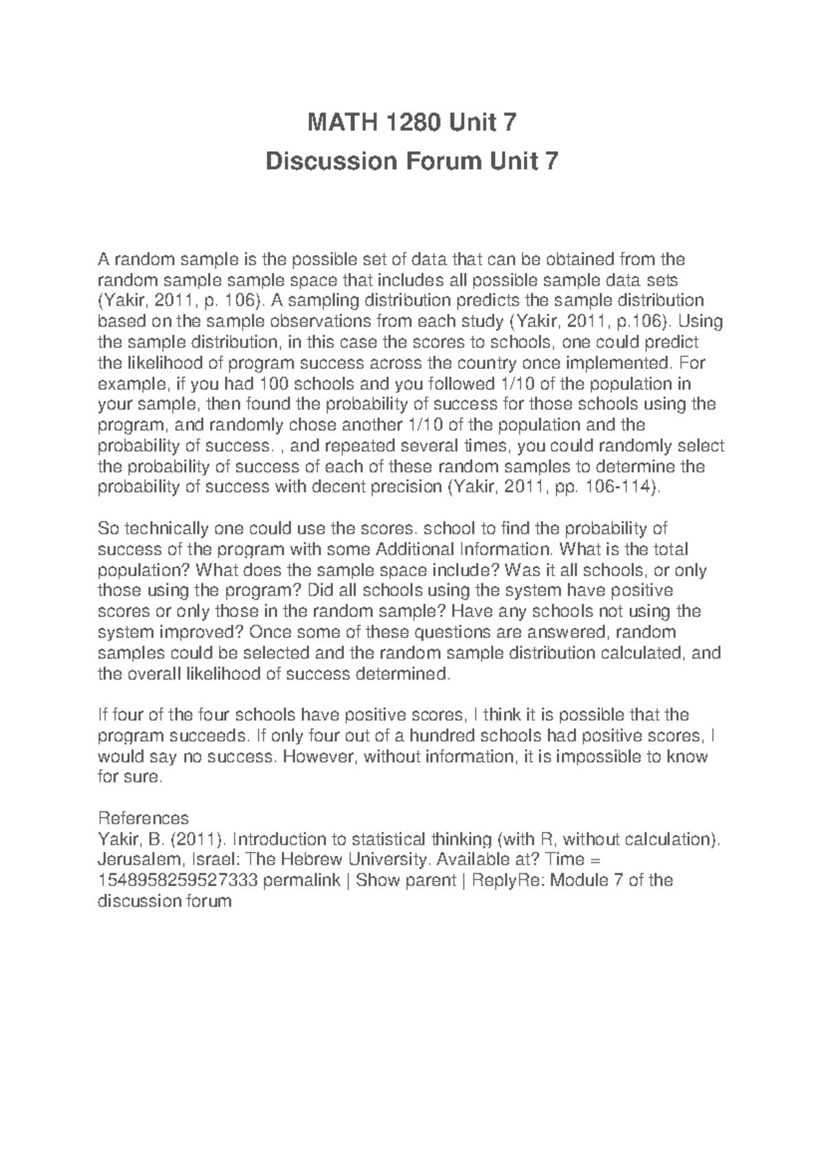 MATH 1280 Discussion Forum Unit 7 - MATH 1280 Unit 7 Discussion Forum ...