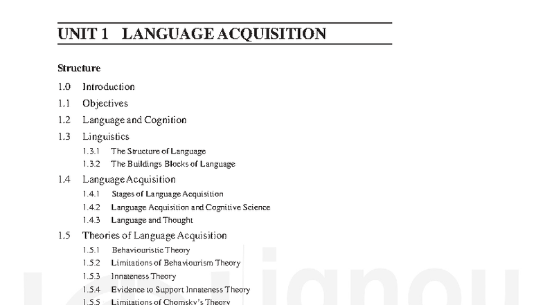 Unit 1 - Language Acquisition: Structure and Theories - Studocu