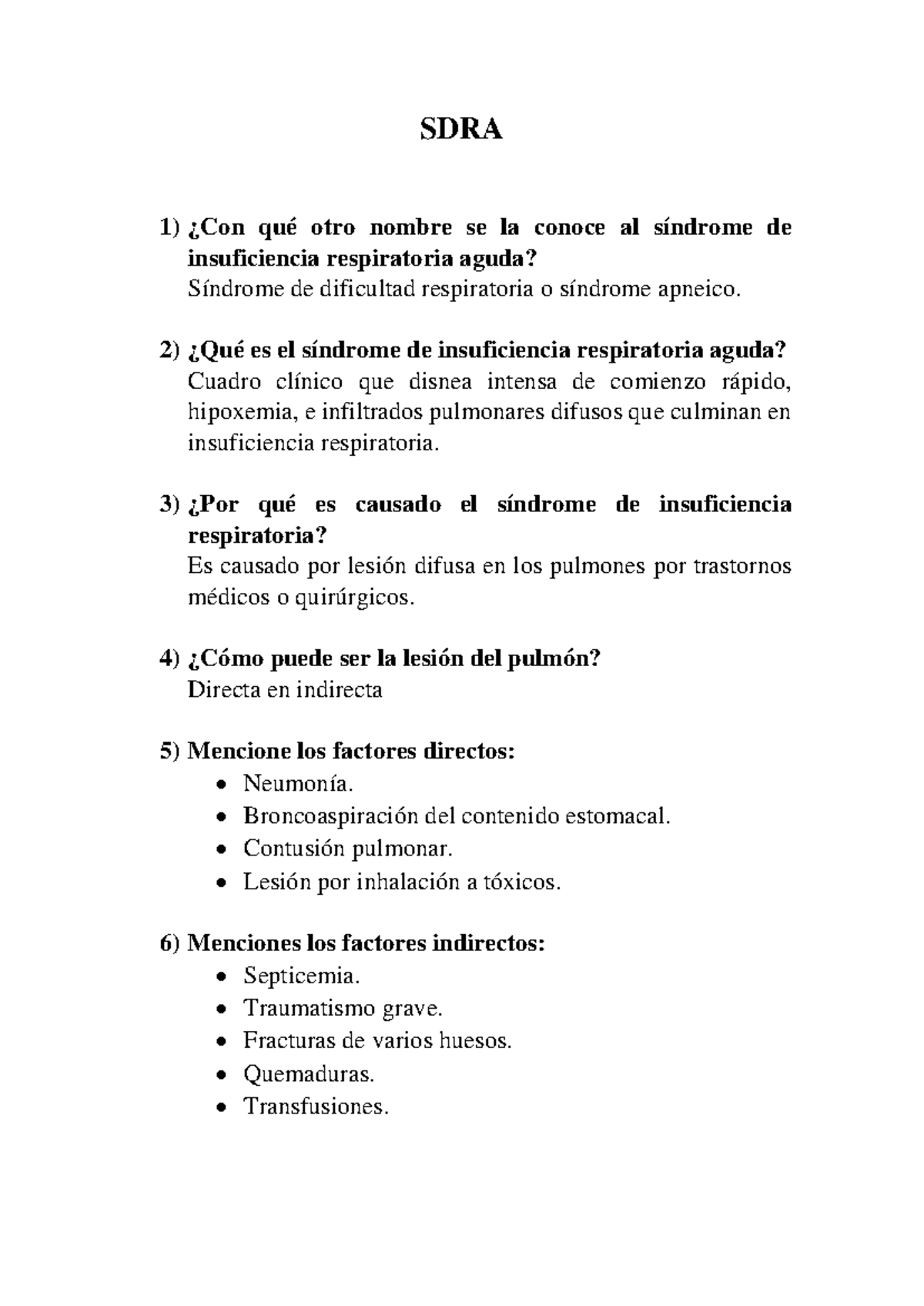 SDRA: Síndrome de Insuficiencia Respiratoria Aguda y sus Fases - Studocu