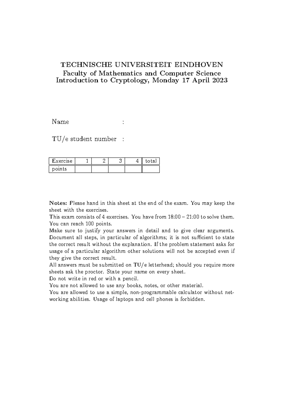 2WF80 Final Exam: Introduction to Cryptology - April 2023 - Studeersnel