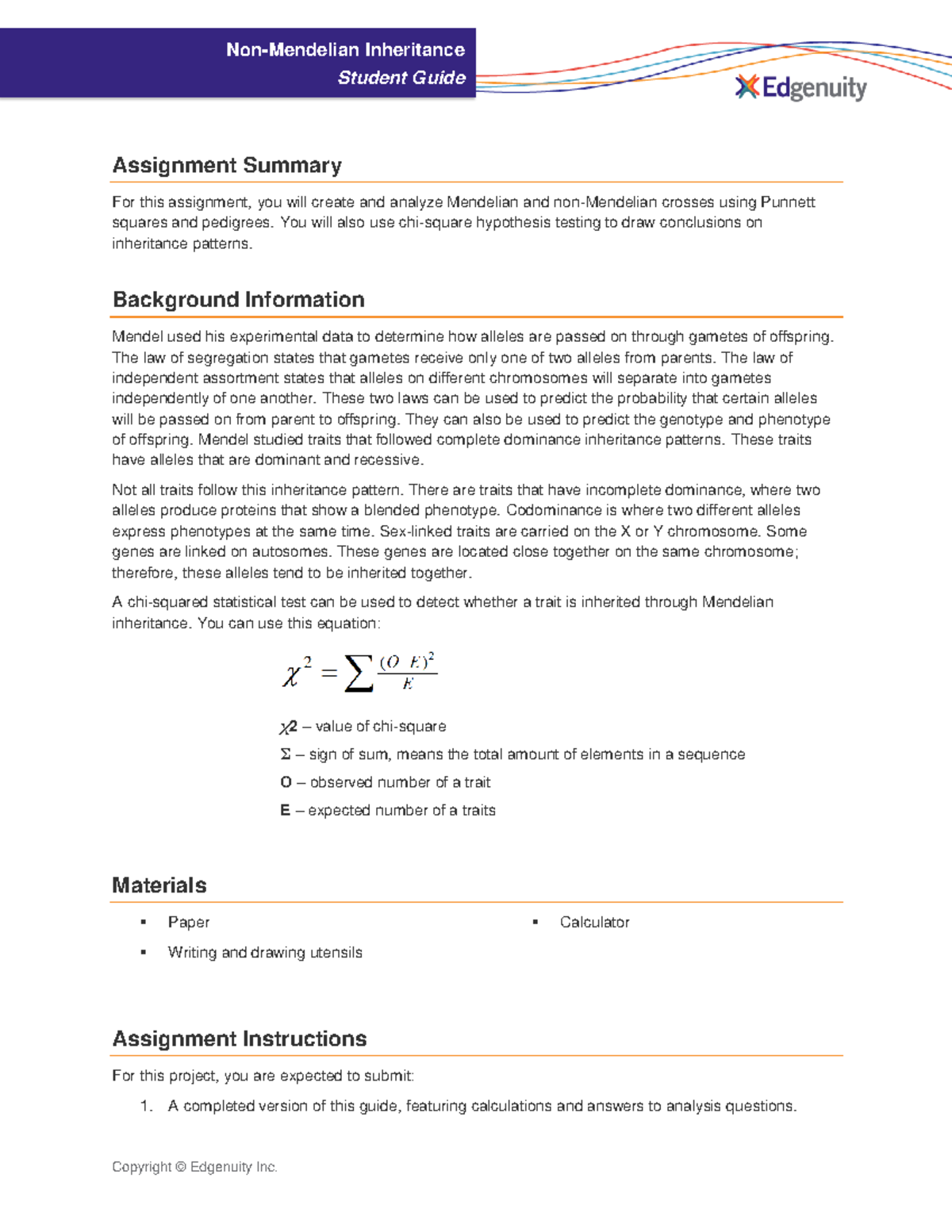 Project - Non-mendelian Inheritance - Student Guide - Non-Mendelian ...