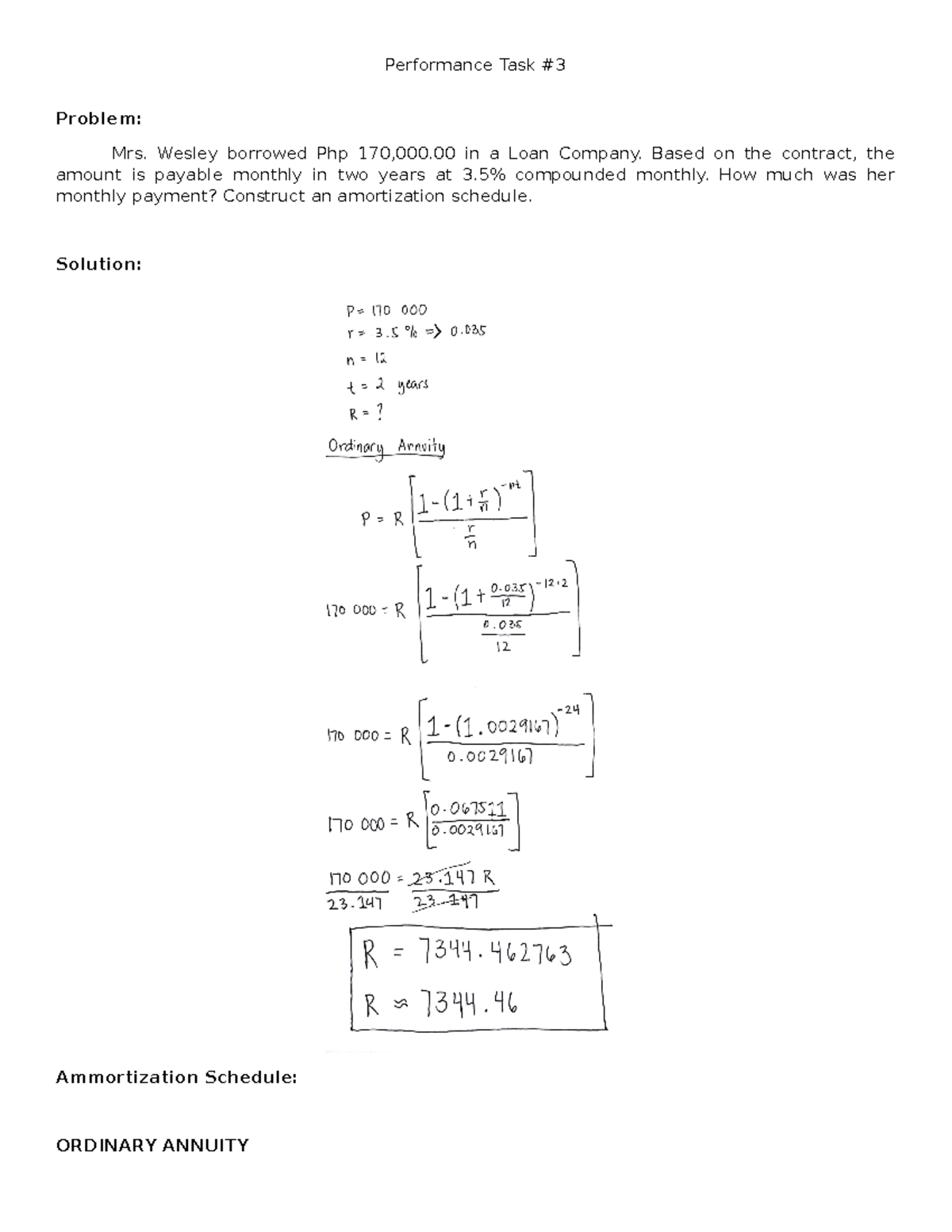 Amortization Schedule and Monthly Payment Calculation for Loan - Studocu