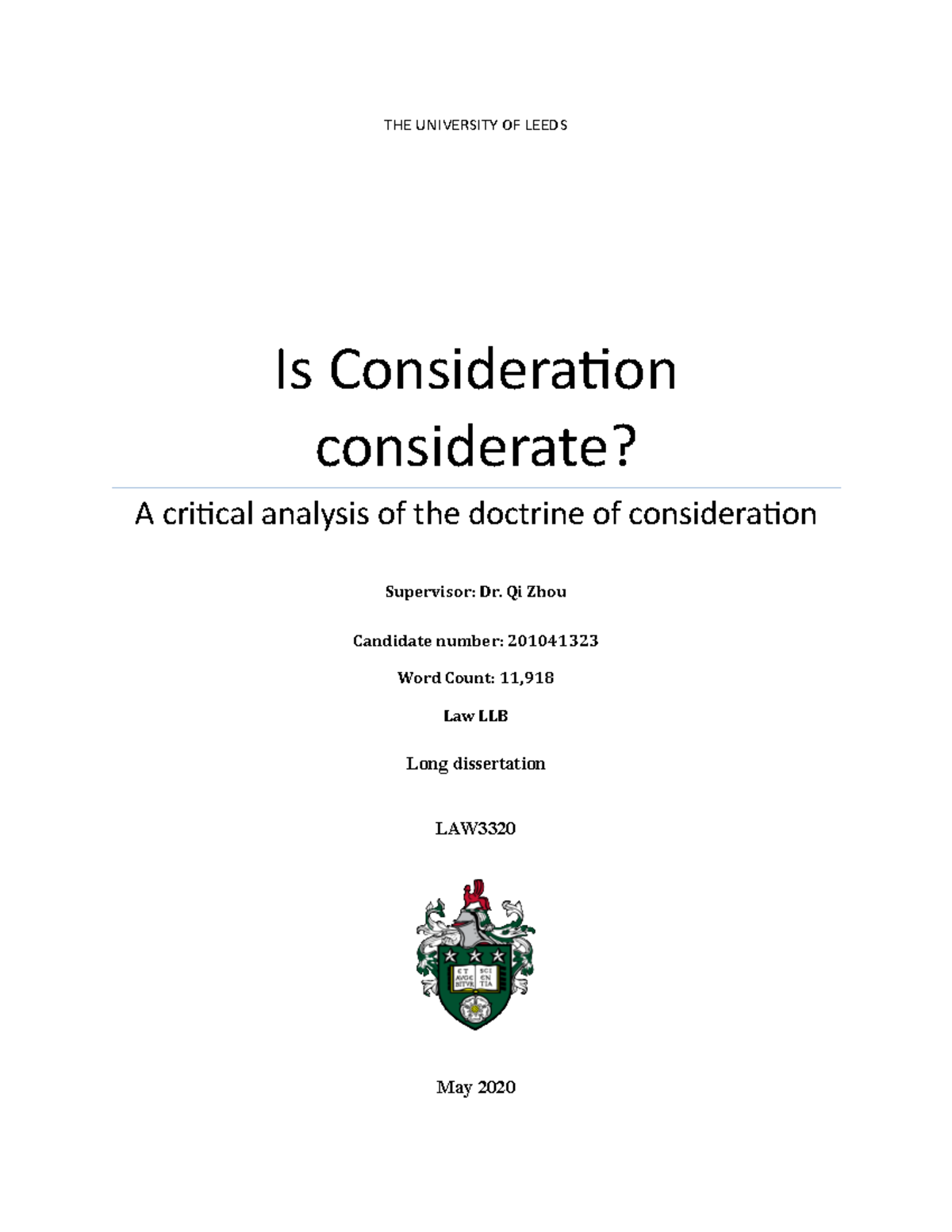 Consideration Dissertation (pdf) - Long dissertation LAW May 2020 THE ...