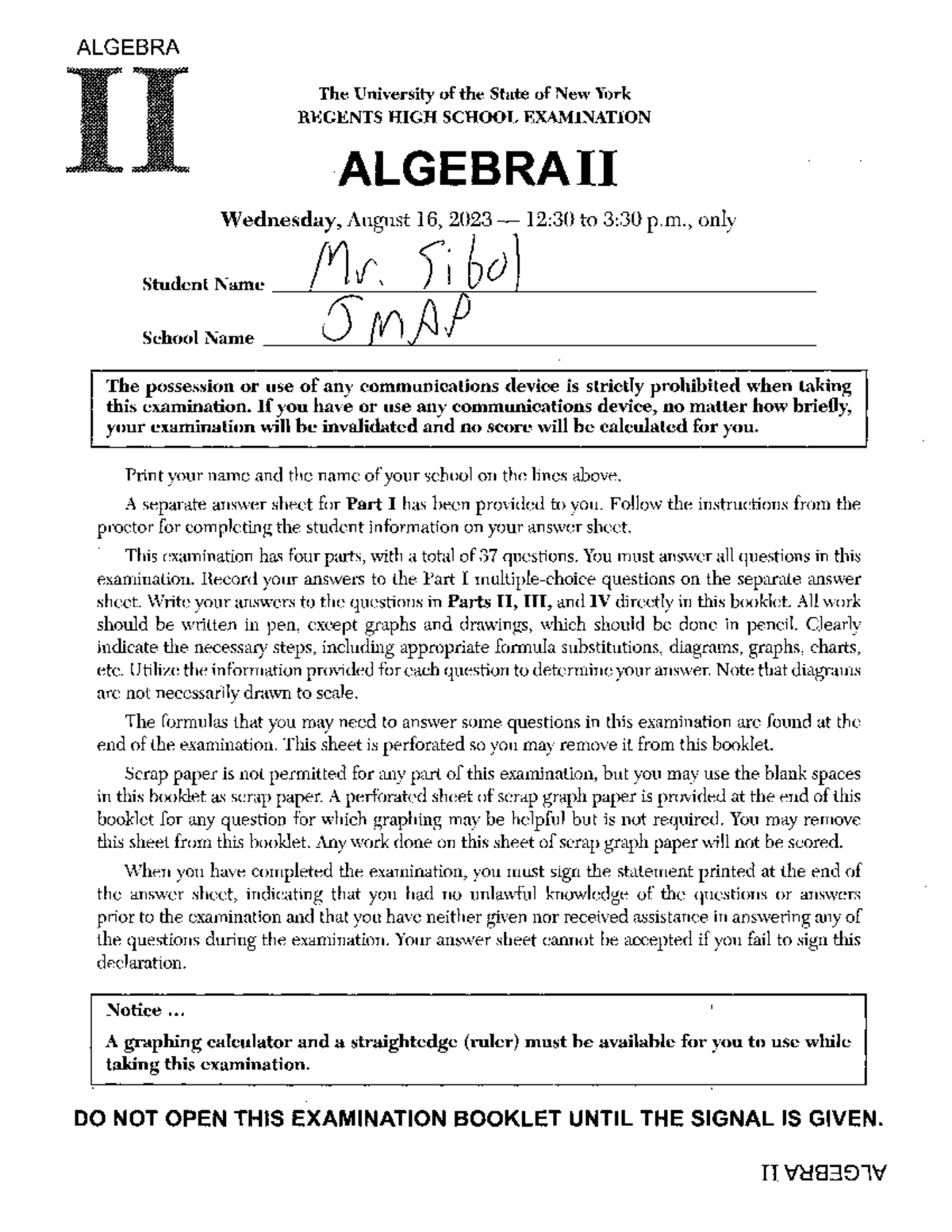 2023 Algebra II Regents Exam - Comprehensive Overview and Guidelines ...