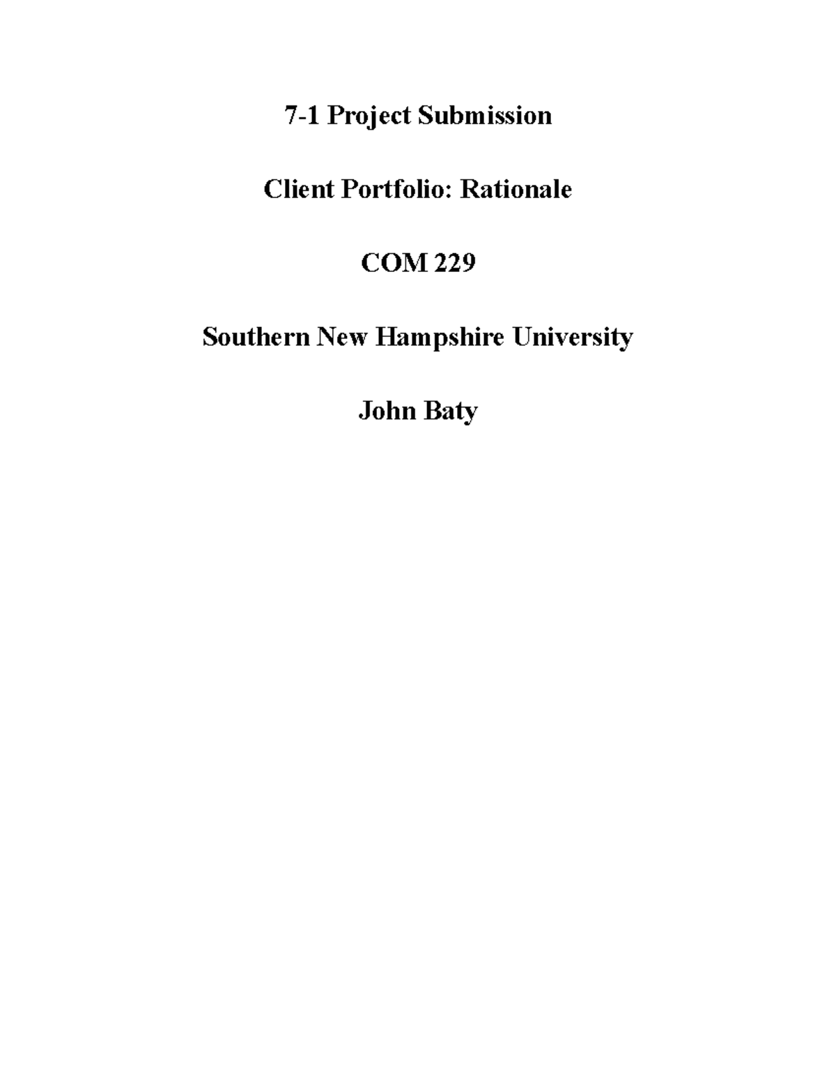 COM 229: 7-1 Project Submission - Client Portfolio Rationale - Studocu