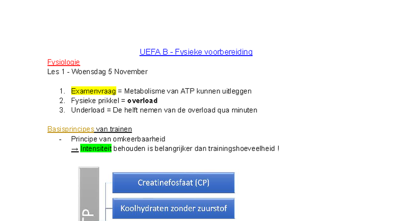 UEFA B Fysieke Voorbereiding Les 1: Metabolisme en Trainingsprincipes ...