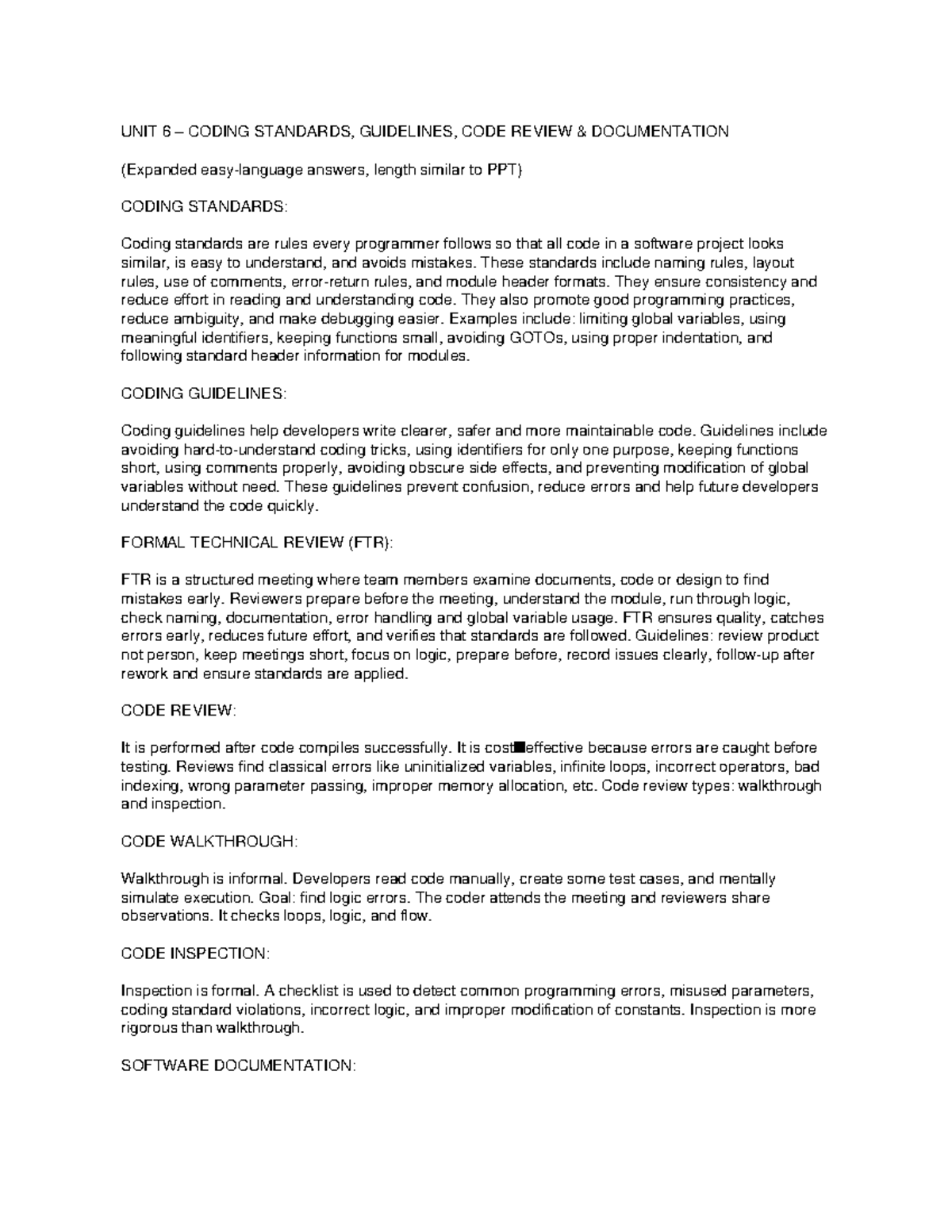 UNIT 6 CODING STANDARDS & CODE REVIEW GUIDELINES - Studocu