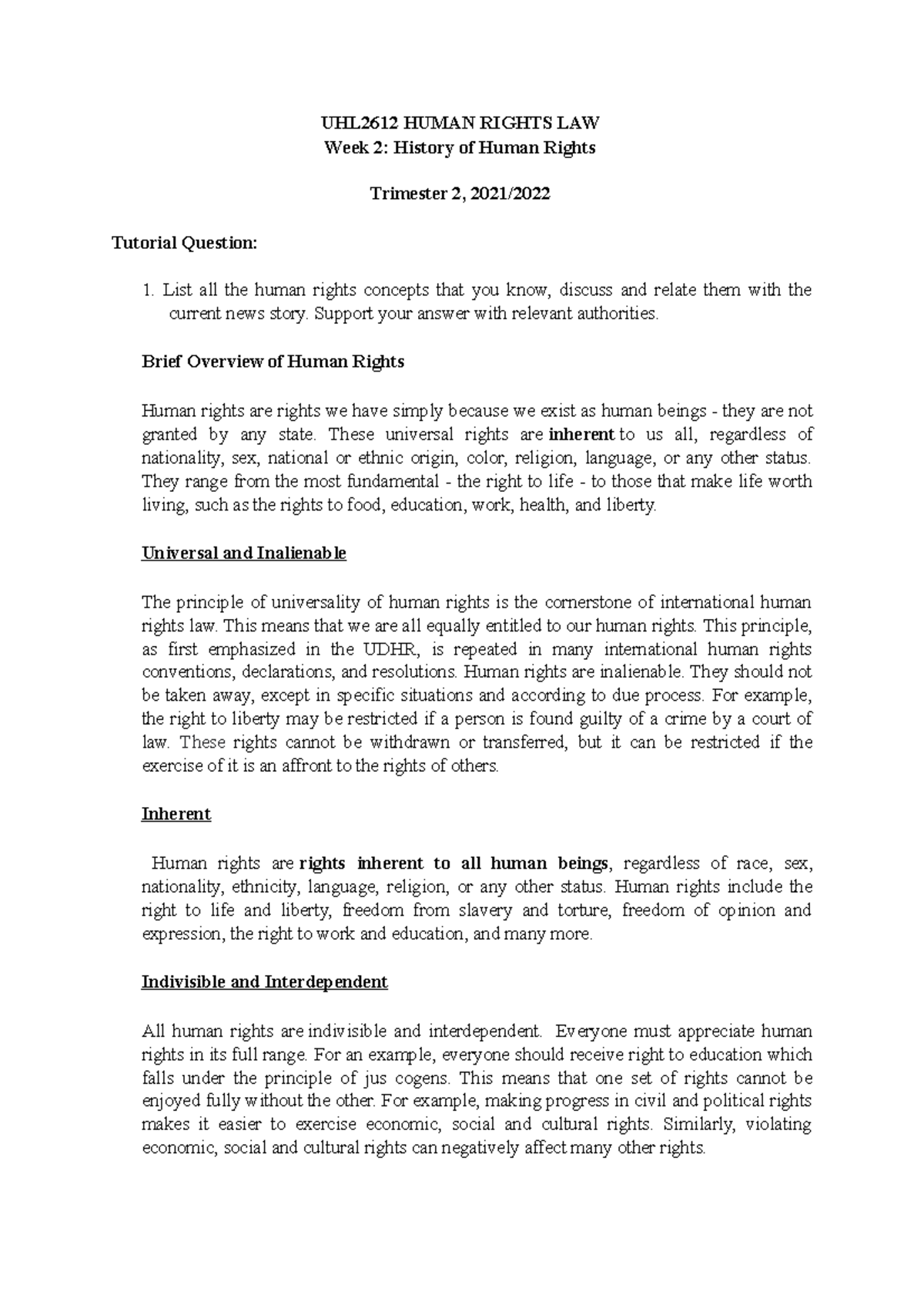 UHL2612 Tutorial 2: Exploring the History of Human Rights Concepts ...