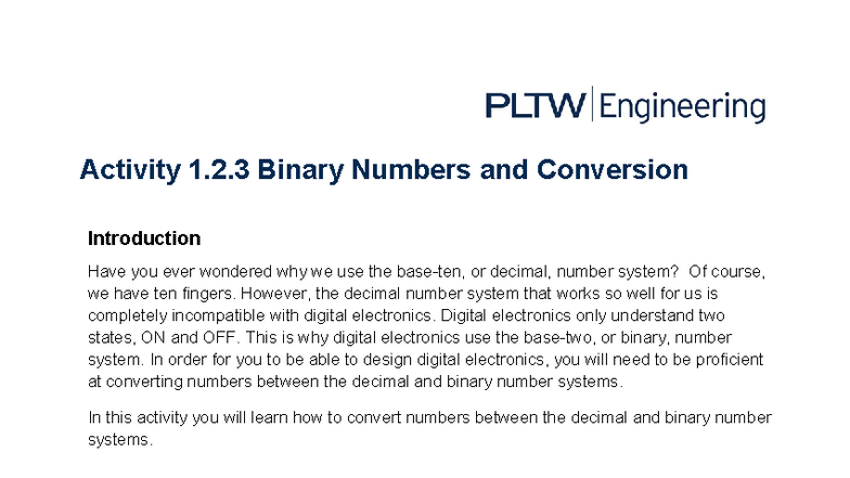 Activity 1.2.3: Binary Numbers & Conversion Guide - Studocu