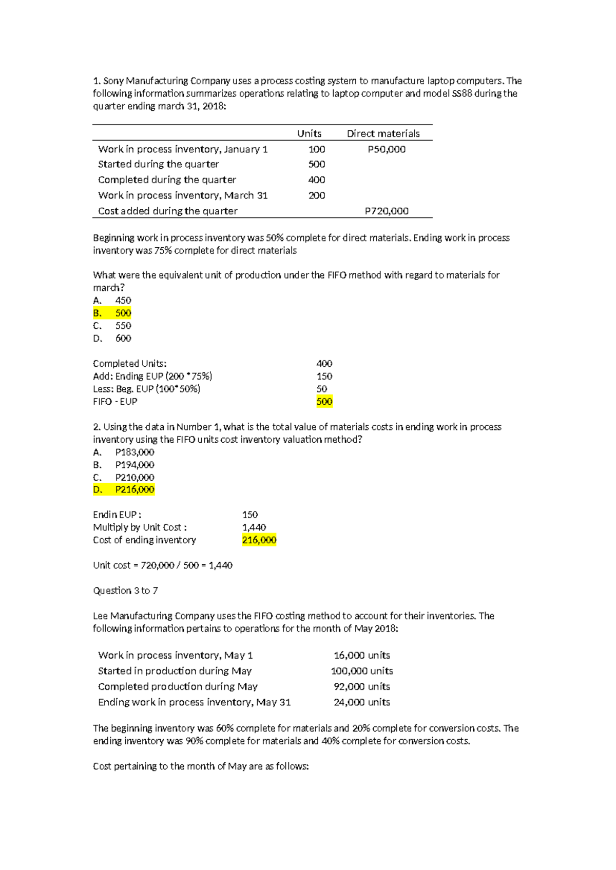 Process and Standard Costing Quiz (Course Code: 1) - Studocu