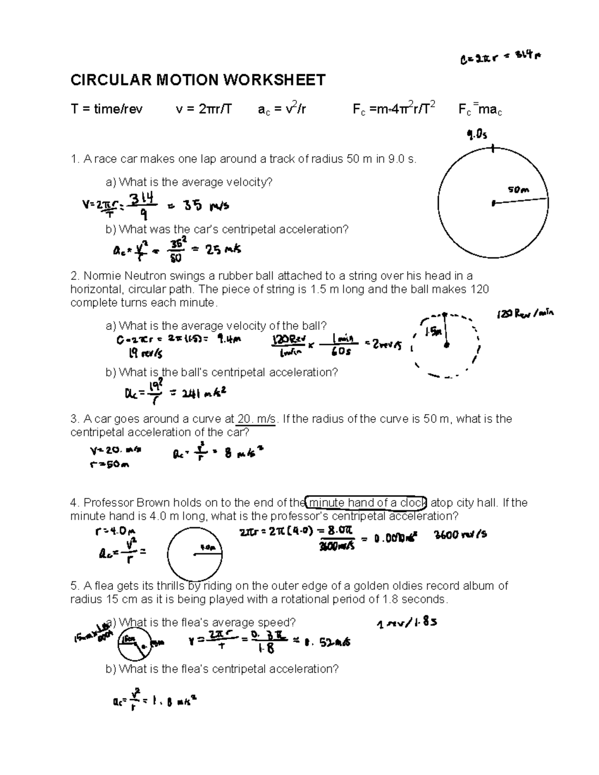 Circular Motion Worksheet - v & Ac (Physics) - Studocu