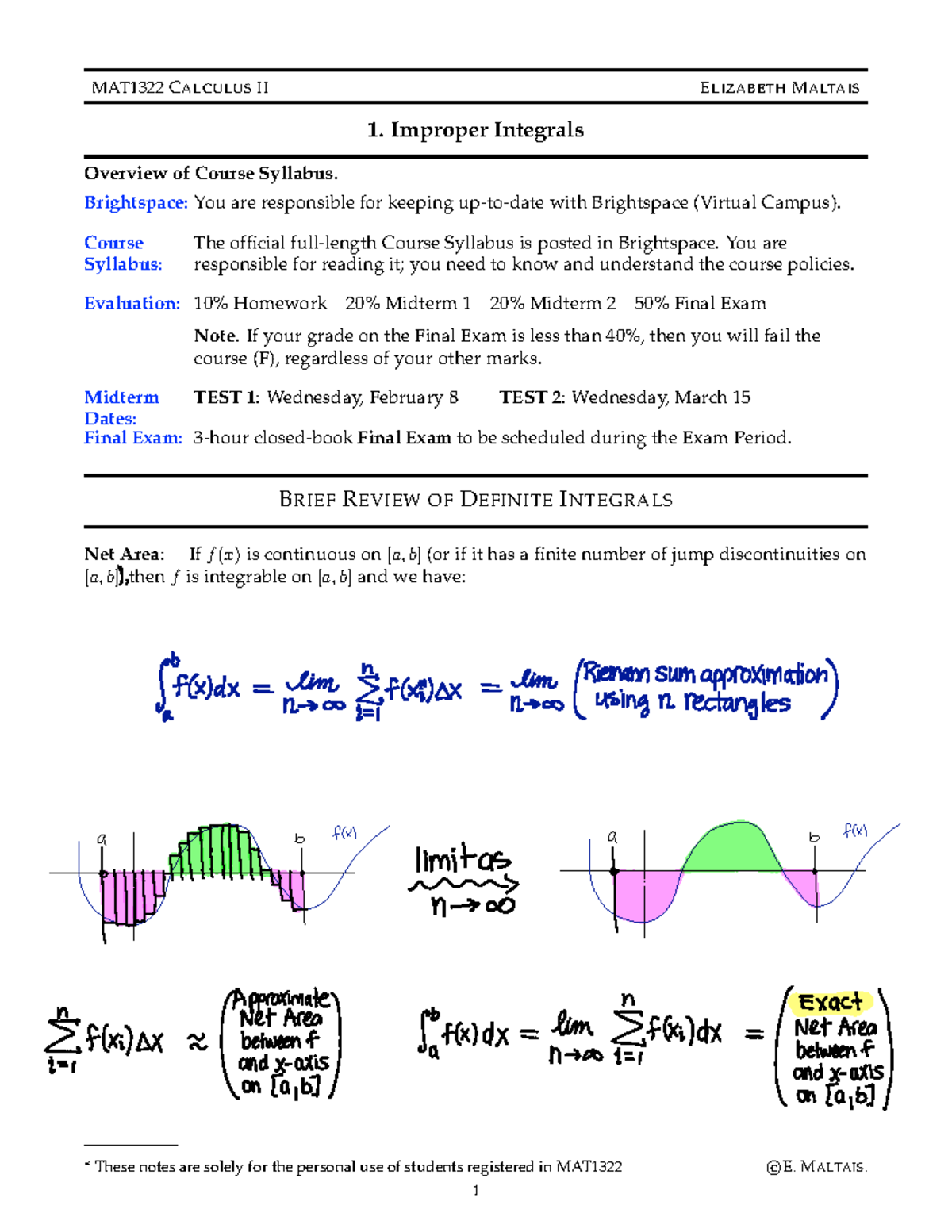 MAT1322 Calculus II - Lecture Notes on Improper Integrals - Studocu