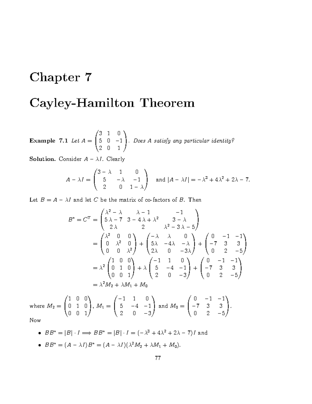 Chapter 7: Exploring the Cayley-Hamilton Theorem in Depth - Studocu
