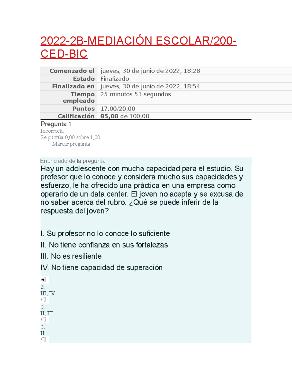 Examen Final de Mediación Escolar - 2022-2B-MEDIACIÓN ESCOLAR - Studocu