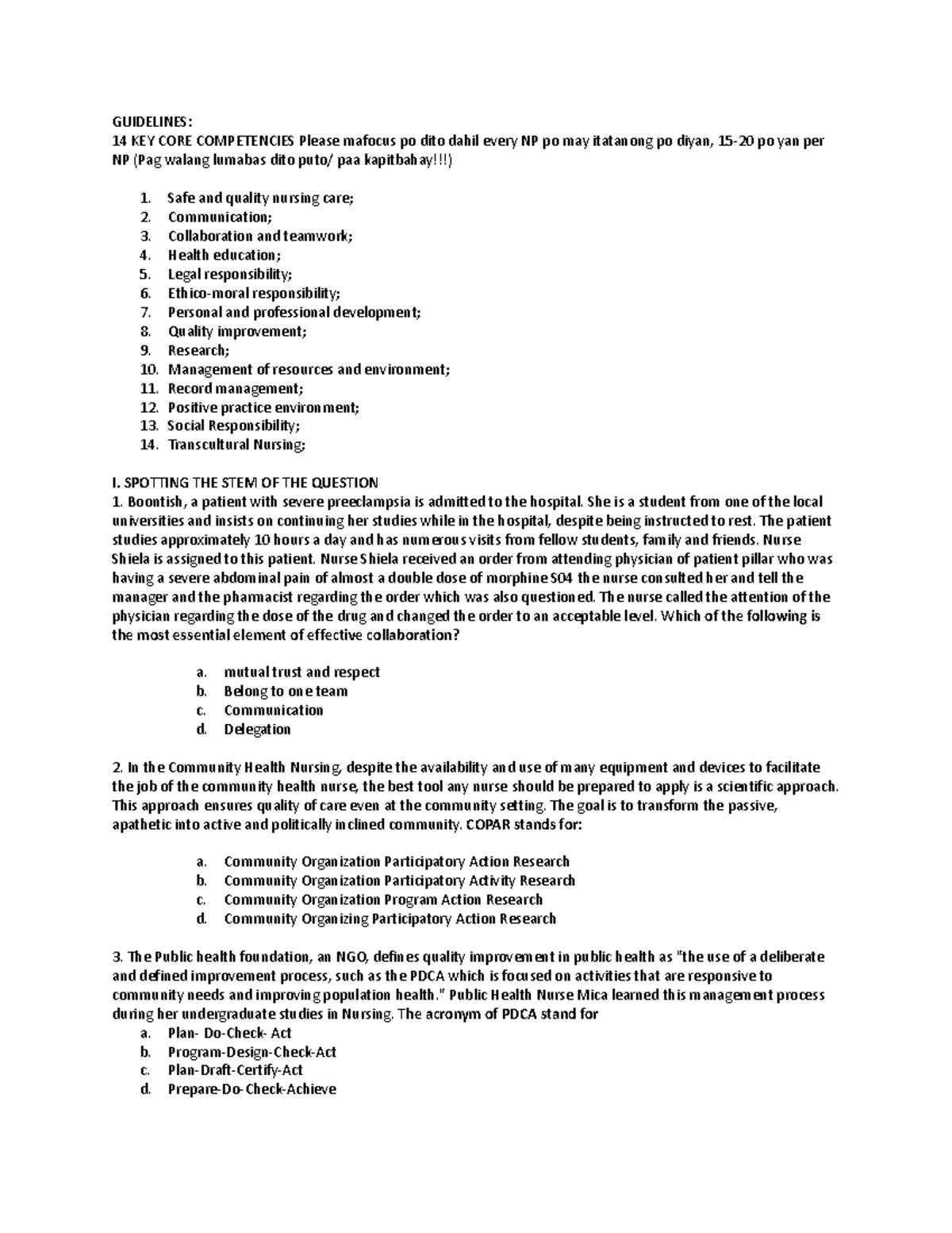 GUIDELINES: 14 KEY CORE COMPETENCIES for NP Exam Review - Studocu