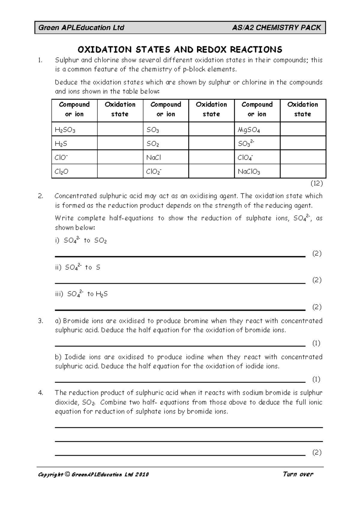 AS CHEMISTRY: Oxidation States & Redox Reactions Notes - Studocu