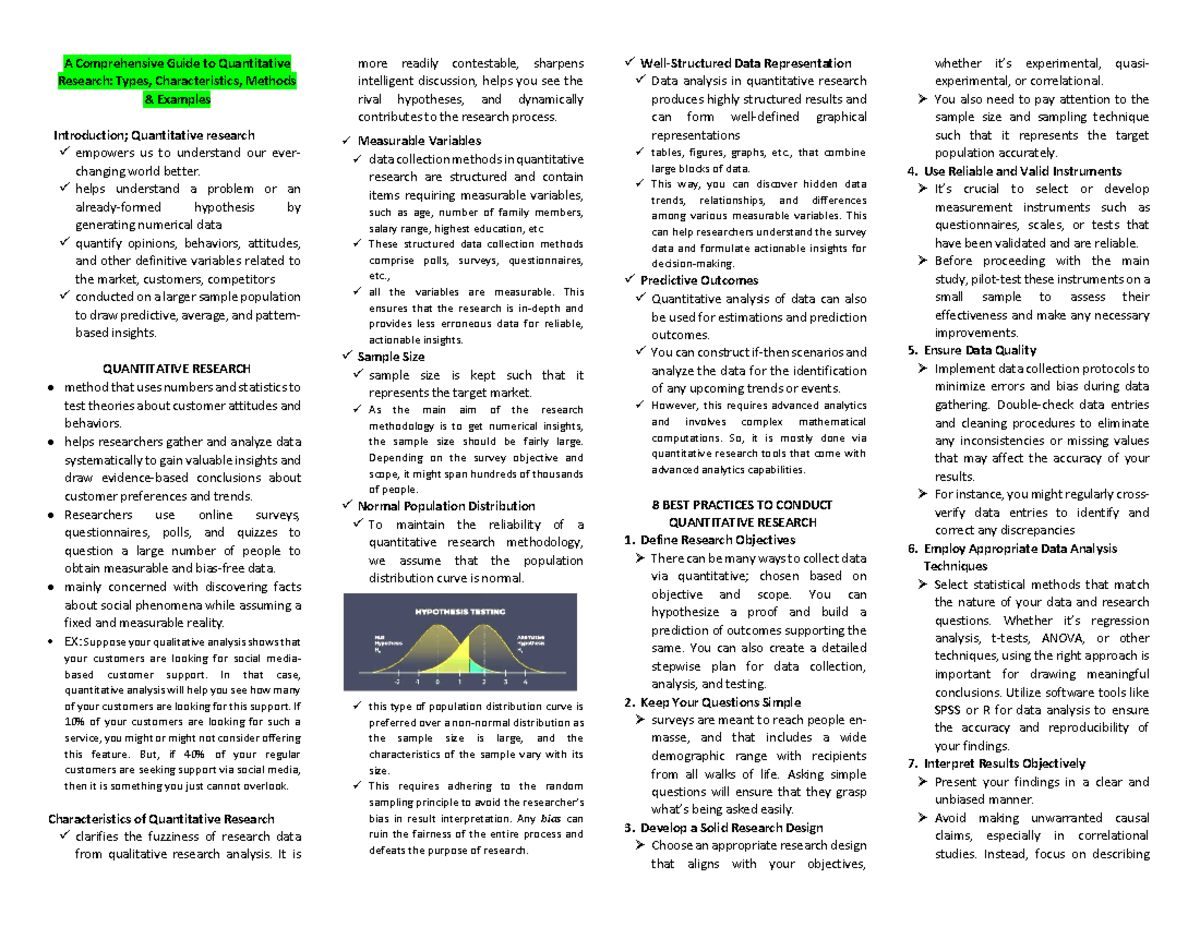 PRAC-RES- Notes: A Comprehensive Overview of Quantitative Research ...