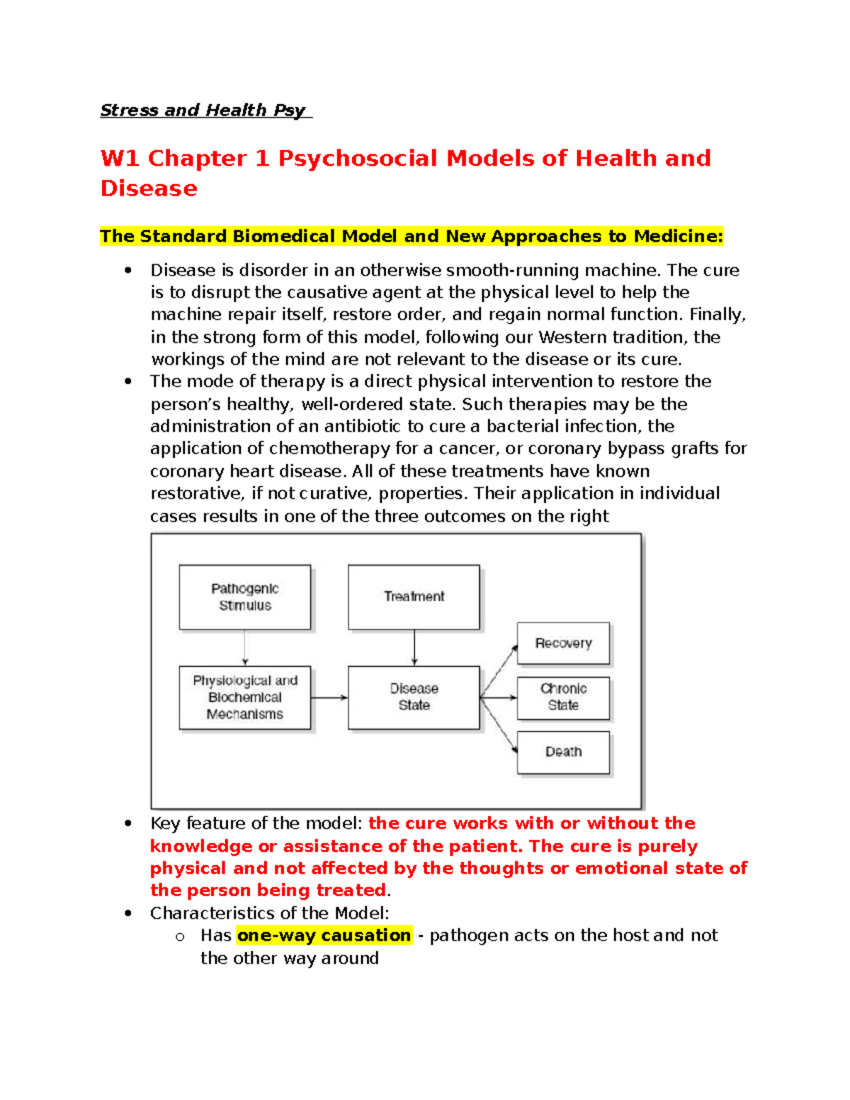 Psy W1 Chapter 1: Psychosocial Models of Health and Disease - Studeersnel