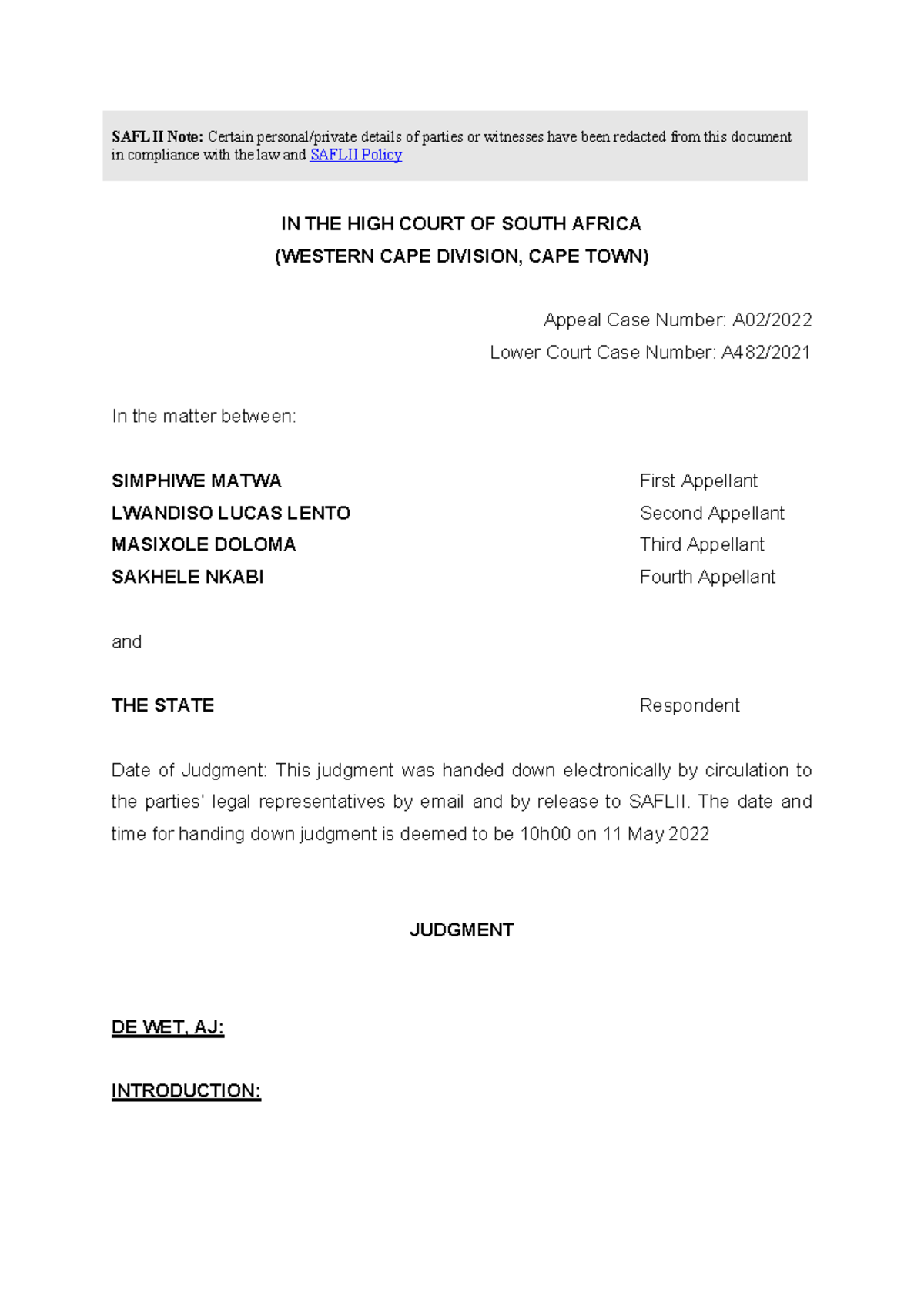 SAFLII Case Study: Appeal on Schedule 6 Bail Refusal - Studocu