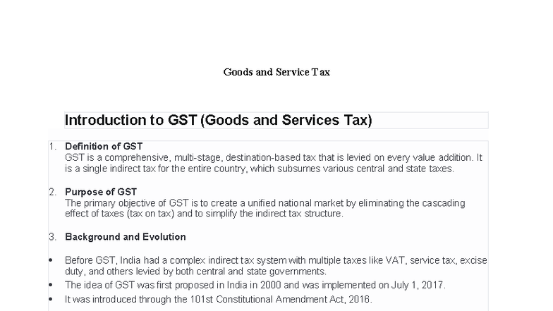 GST Overview: Introduction, Structure, and Key Features - Studocu