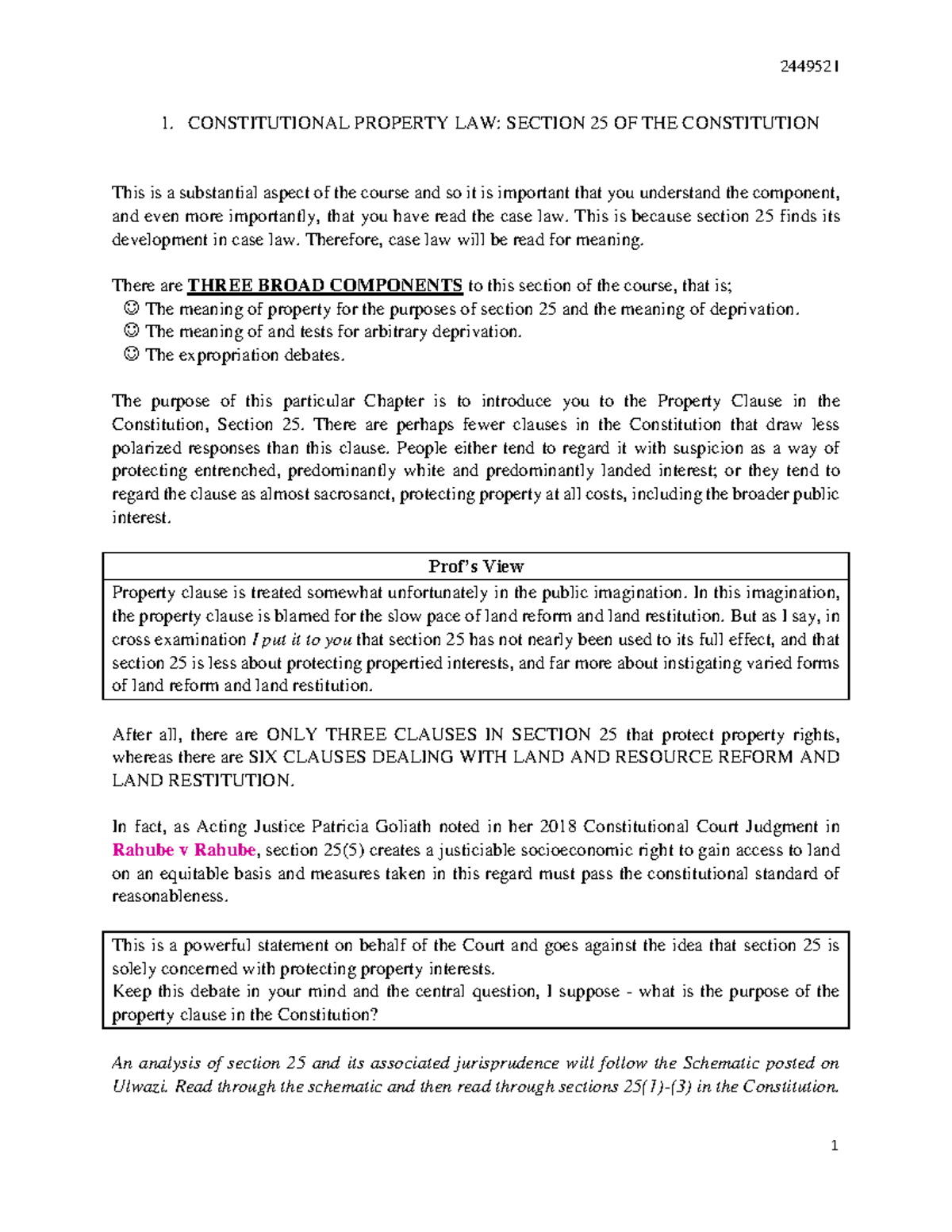 Constitutional Property Law Insights: Analyzing Section 25 (CPL 101 ...