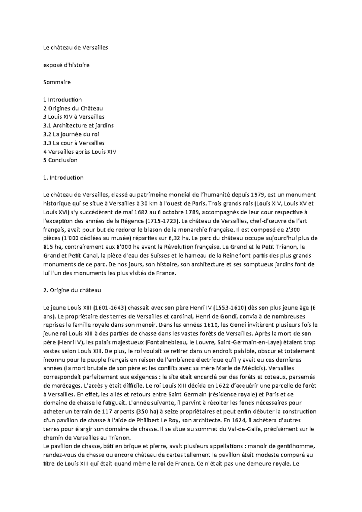 Exposé sur le Château de Versailles : Histoire et Évolution - Studocu