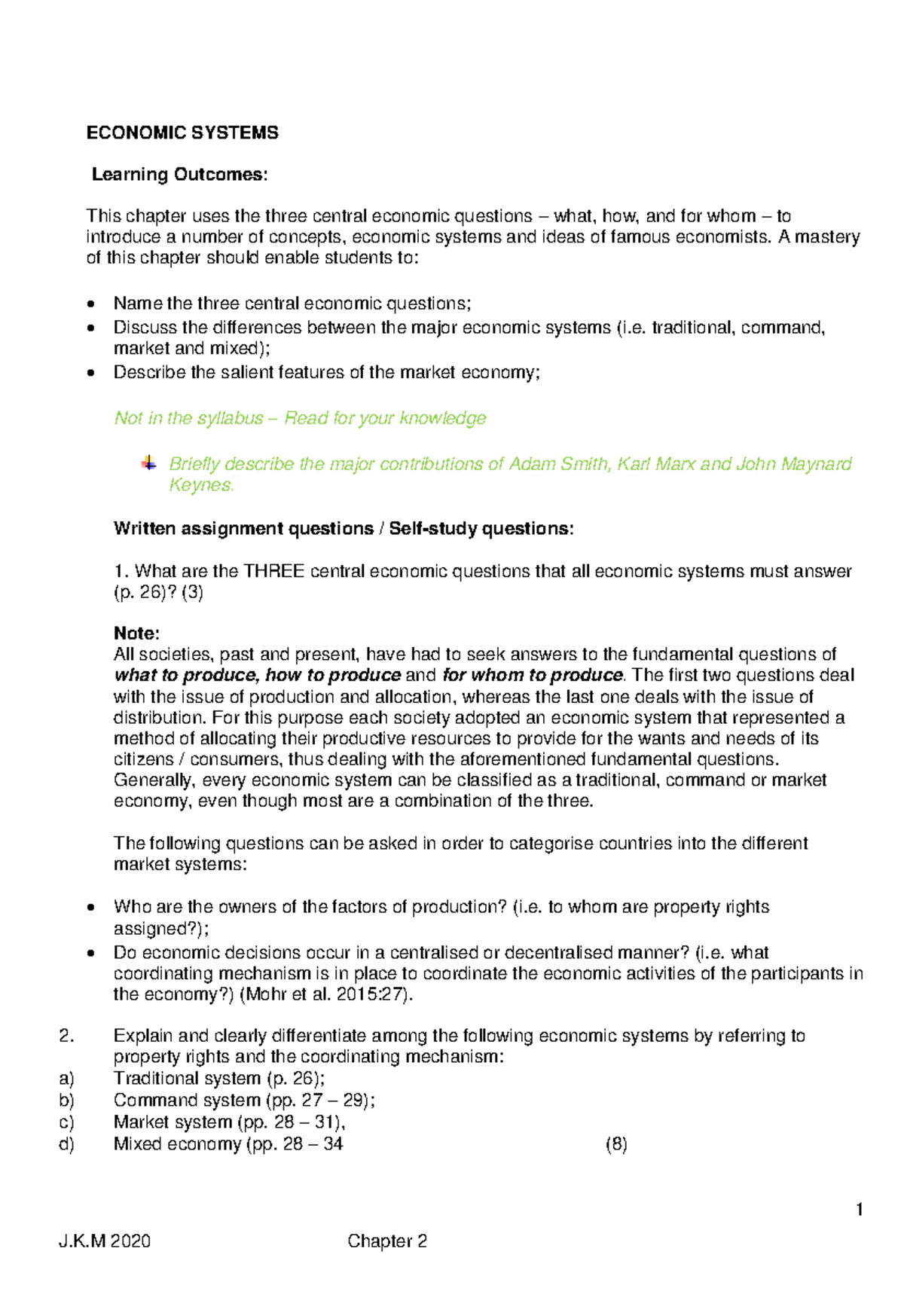ECON 101: Chapter 2 - Economic Systems Overview and Key Concepts - Studocu