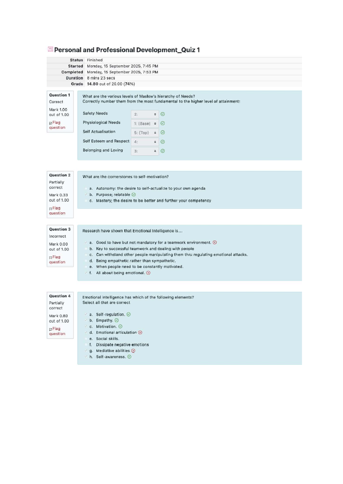 Personal and Professional Development_Quiz 1 Results and Insights - Studocu