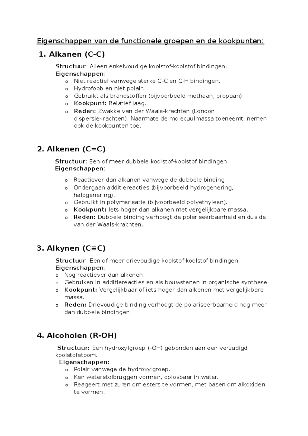 Eigenschappen Functionele Groepen en Hun Kookpunten (Chem 101) - Studocu