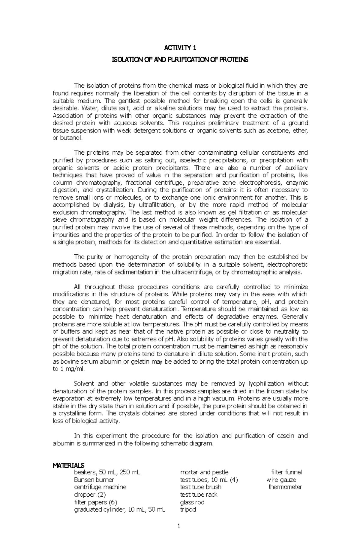 CHM141.1-Final Exam: Isolation & Purification of Proteins Procedure ...