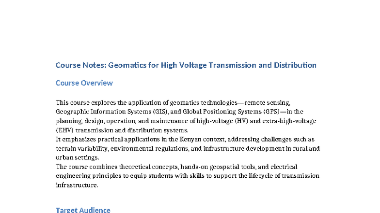 Geomatics for HV Transmission and Distribution Notes - Course Notes ...