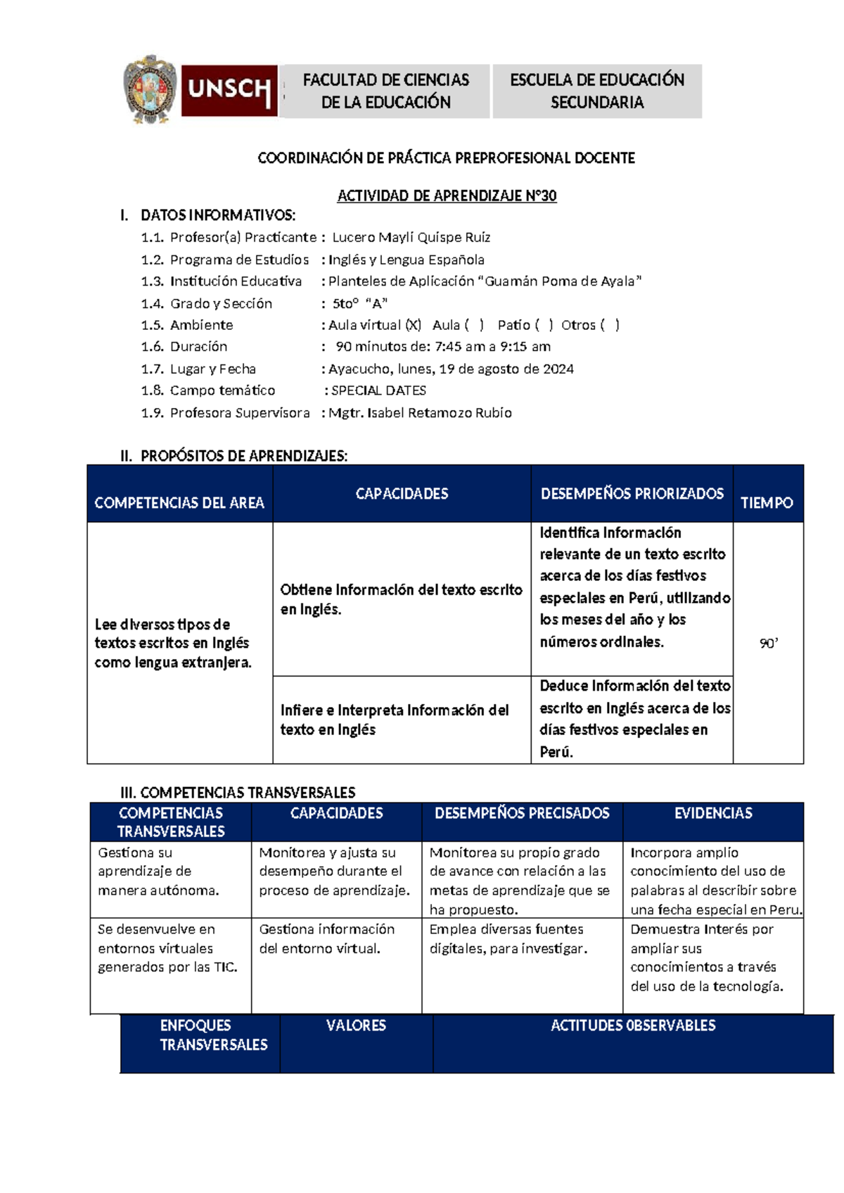 SPECIAL DATES - ENGLISH CLASS (5TO A) - LEARNING ACTIVITY N°30 - Studocu