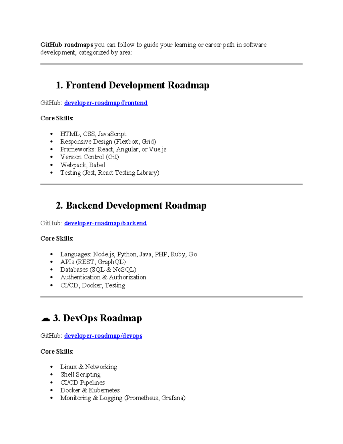 GitHub Roadmaps for Software Development: Learning Paths & Skills - Studocu